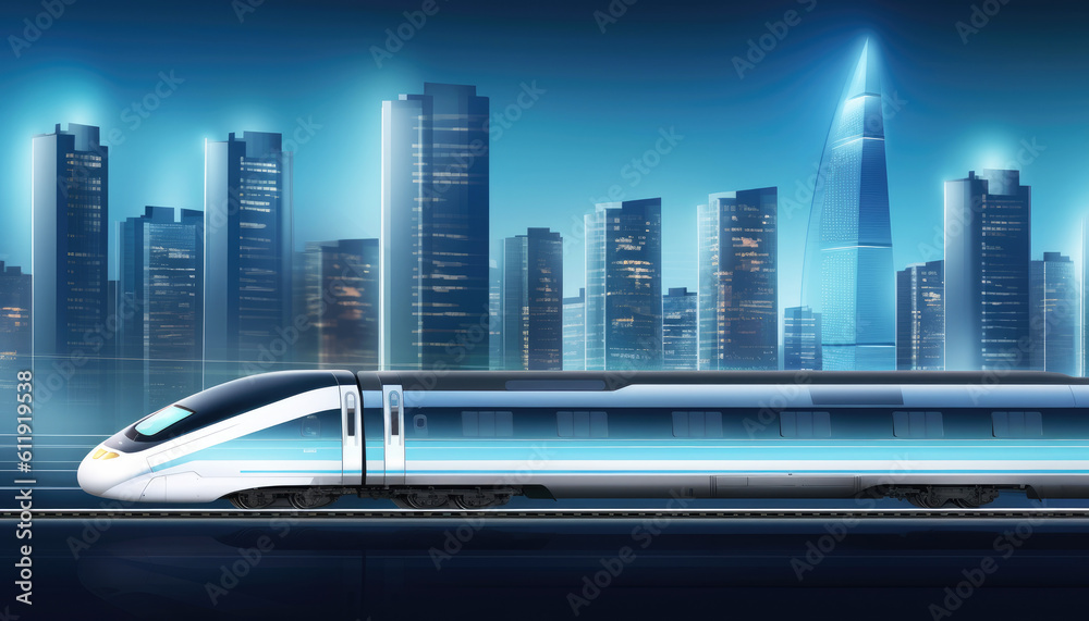 High speed Sky train electric train with city urban life background ...