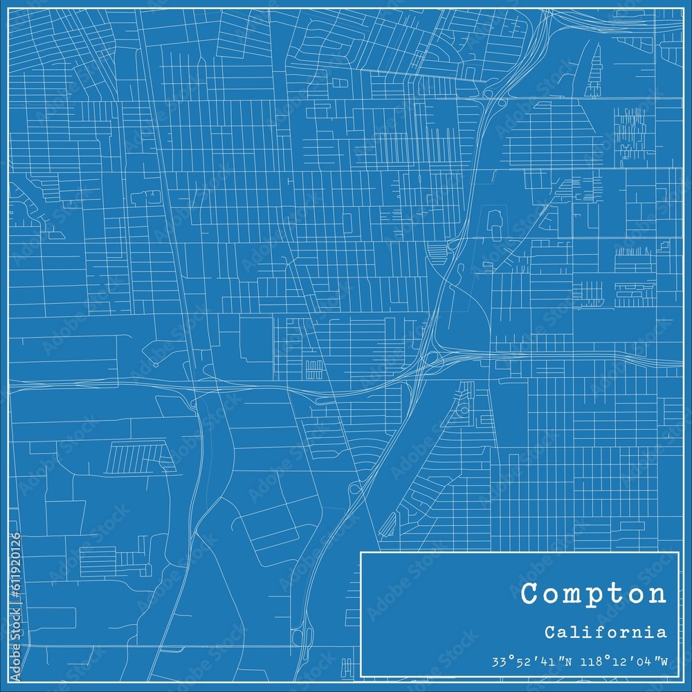 Blueprint US city map of Compton, California. Stock Illustration ...
