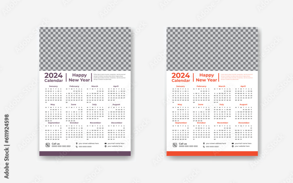 Yearly wall calendar simple design 2024 template, Modern One Page ...