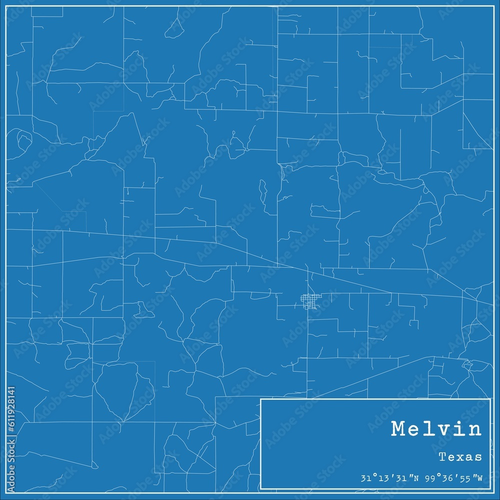 Blueprint US city map of Melvin, Texas. Stock Illustration | Adobe Stock