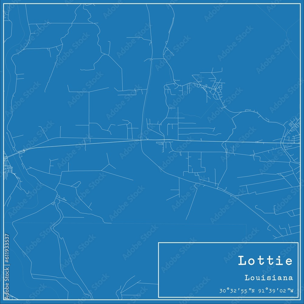 Blueprint US city map of Lottie, Louisiana. Stock Illustration | Adobe ...