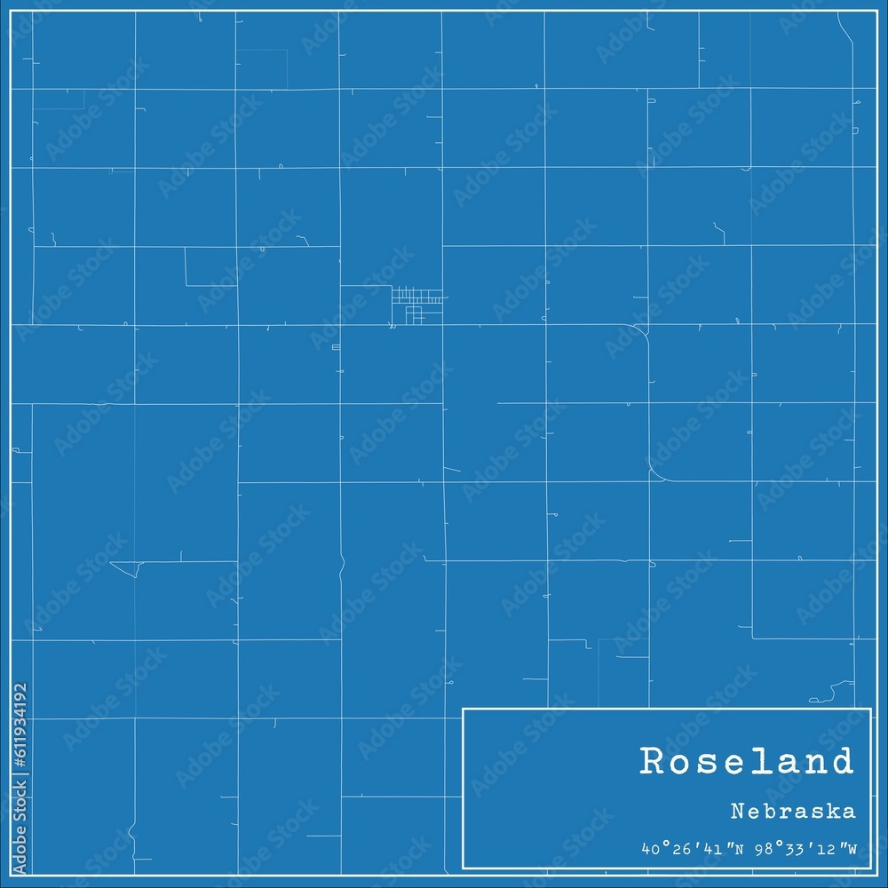Blueprint US city map of Roseland, Nebraska. Stock Illustration | Adobe ...