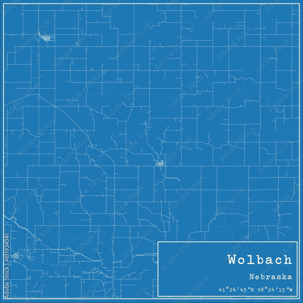 Blueprint US city map of Wolbach, Nebraska. Stock Illustration | Adobe ...