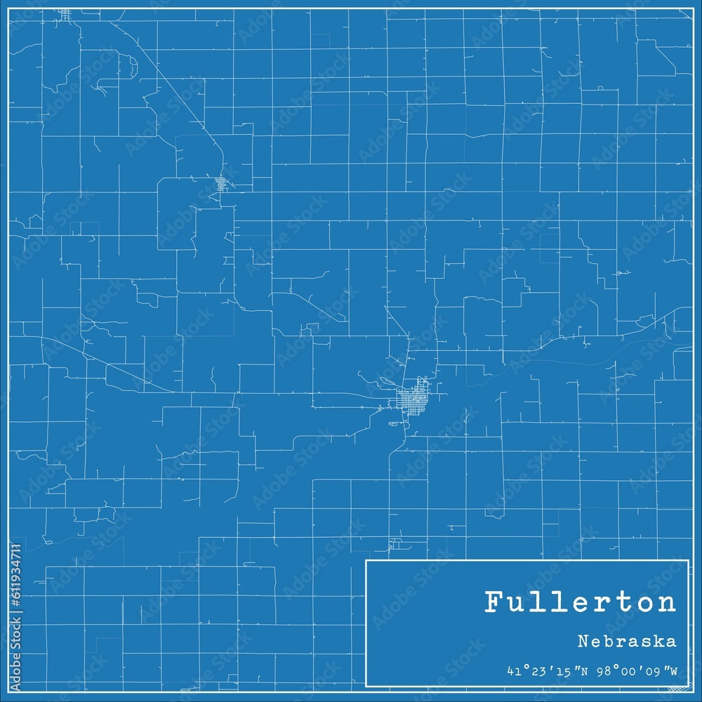 Blueprint US city map of Fullerton, Nebraska. Stock Illustration ...