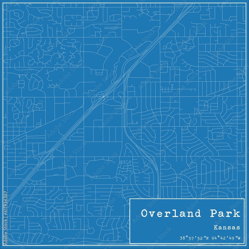 Blueprint US city map of Overland Park, Kansas. Stock Illustration ...