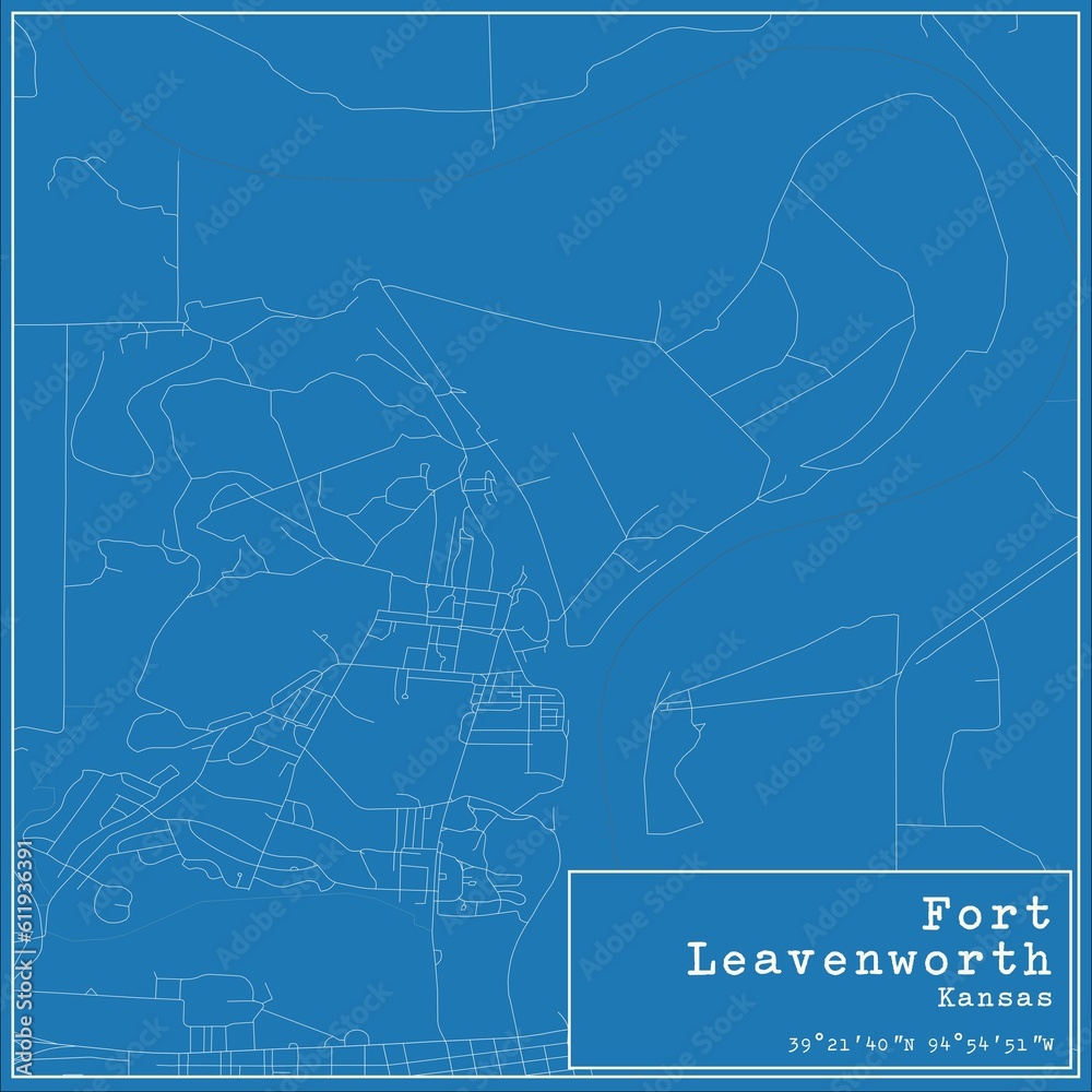 Blueprint US city map of Fort Leavenworth, Kansas. Stock Illustration ...