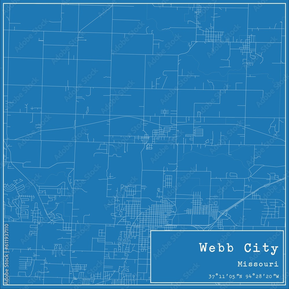 Fototapeta mapa świata dla dzieci Blueprint US city map of Webb City ...