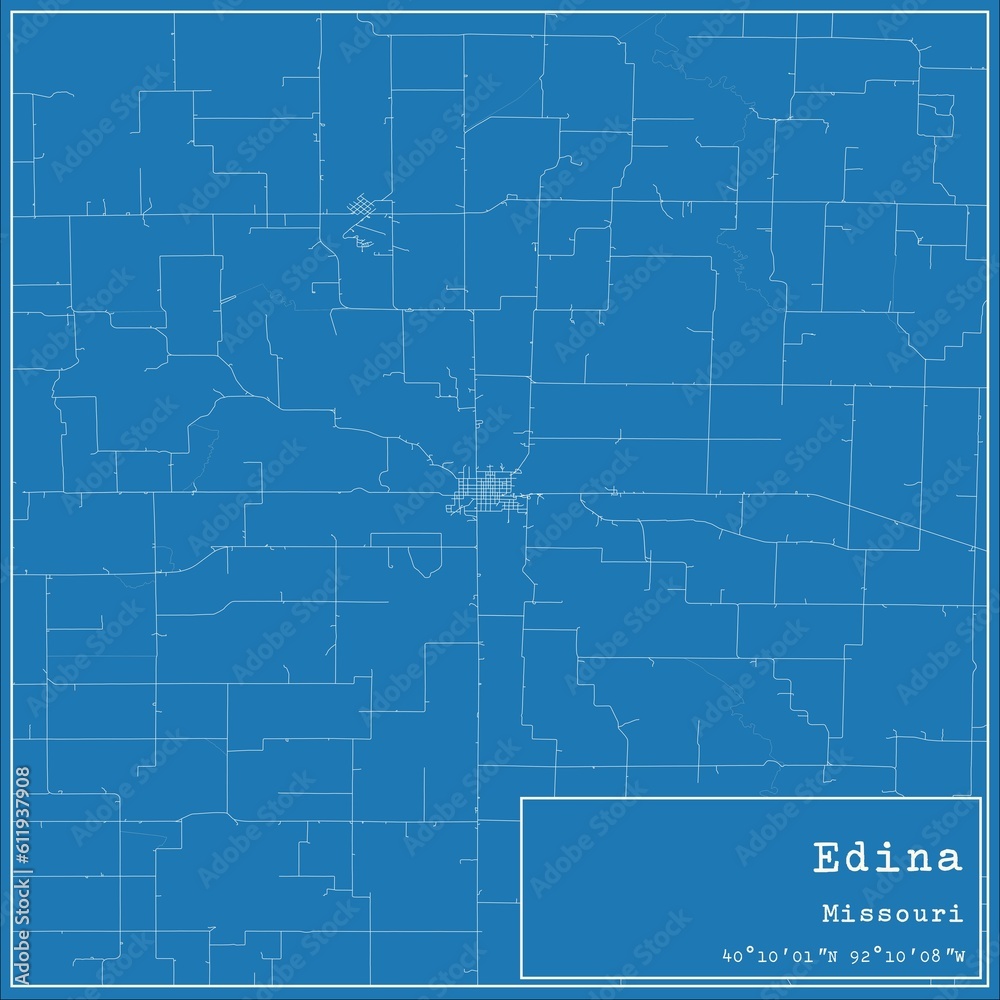 Blueprint US city map of Edina, Missouri. Stock Illustration | Adobe Stock