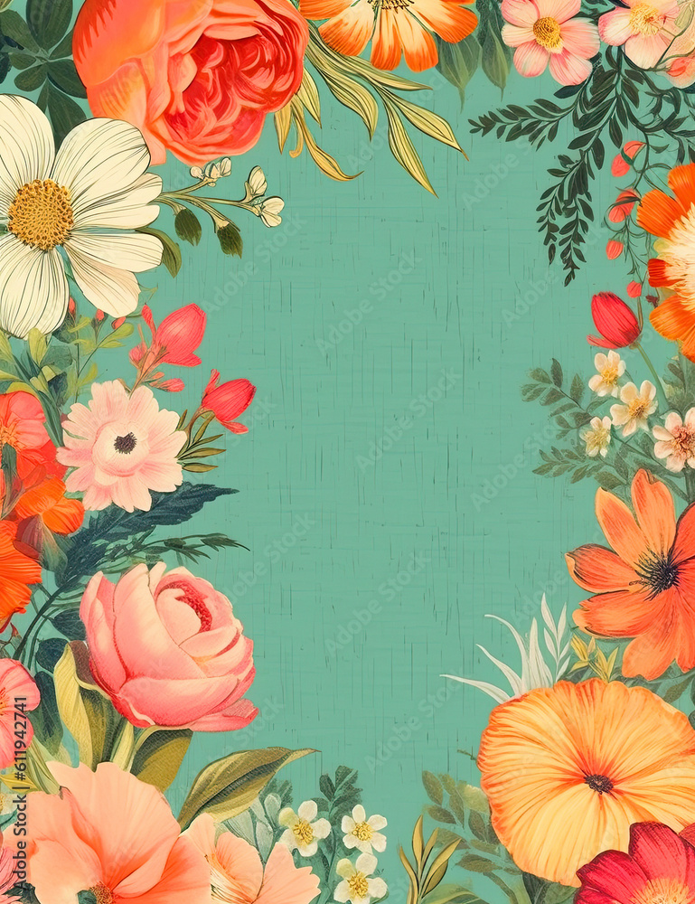 pastel color background and bright floral border, Ai generative Stock ...