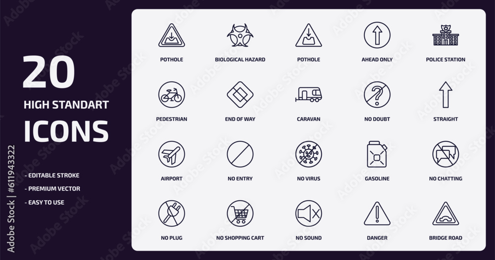 traffic signs outline icons set. traffic signs thin line icons pack ...