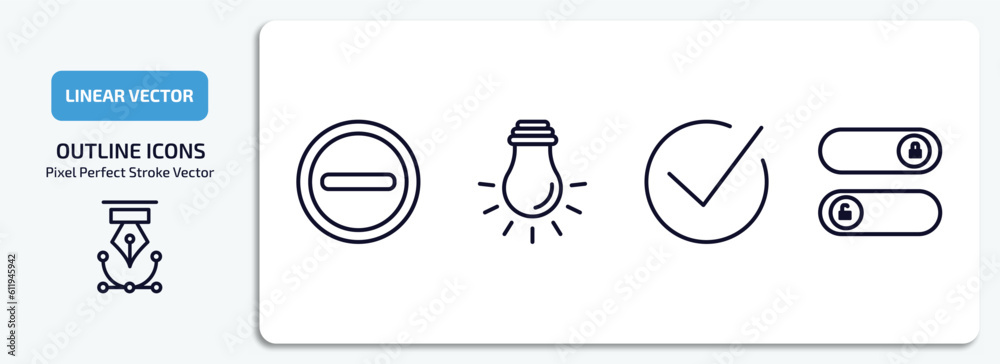 user interface outline icons set. user interface thin line icons pack included remove round ...