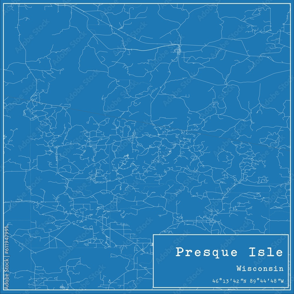 Blueprint US city map of Presque Isle, Wisconsin. Stock Illustration ...