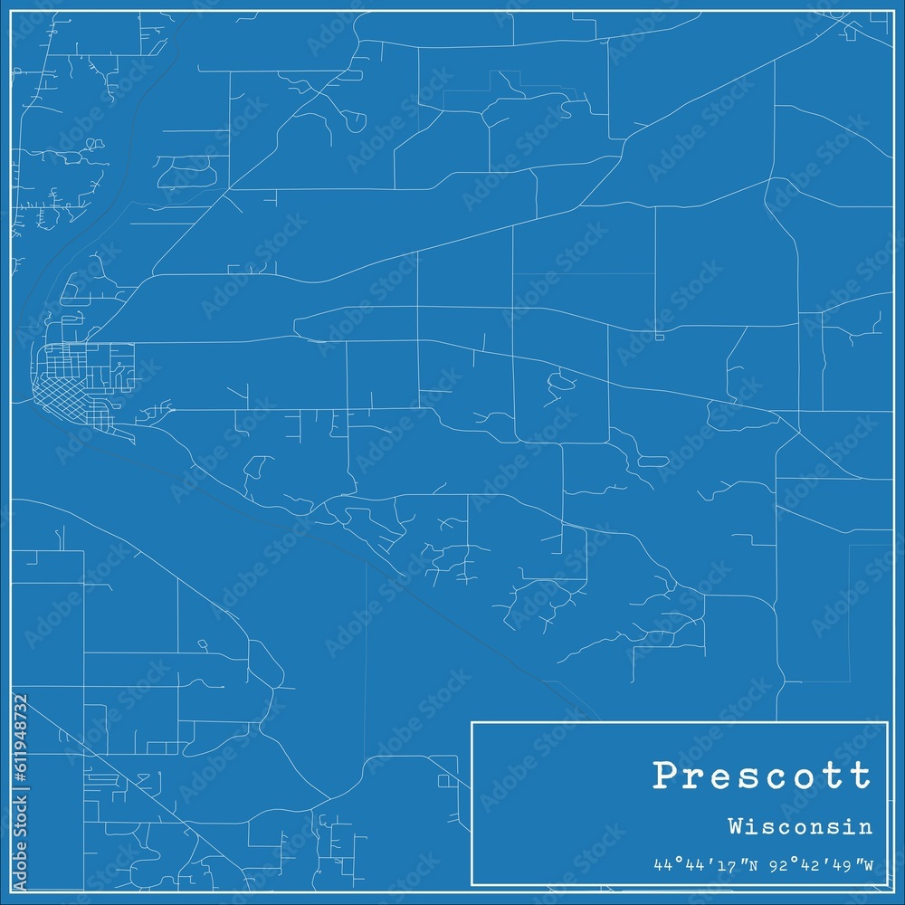 Blueprint US city map of Prescott, Wisconsin. Stock Photo | Adobe Stock