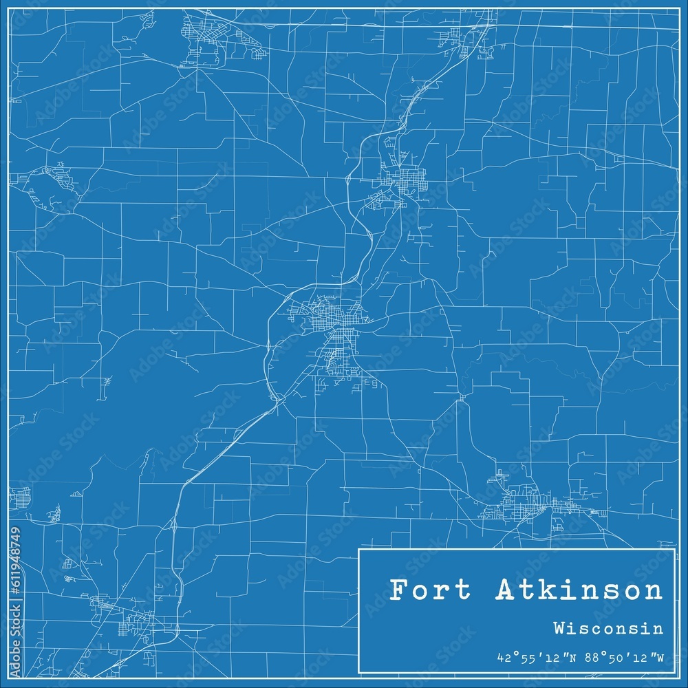 Blueprint US city map of Fort Atkinson, Wisconsin. Stock Illustration ...