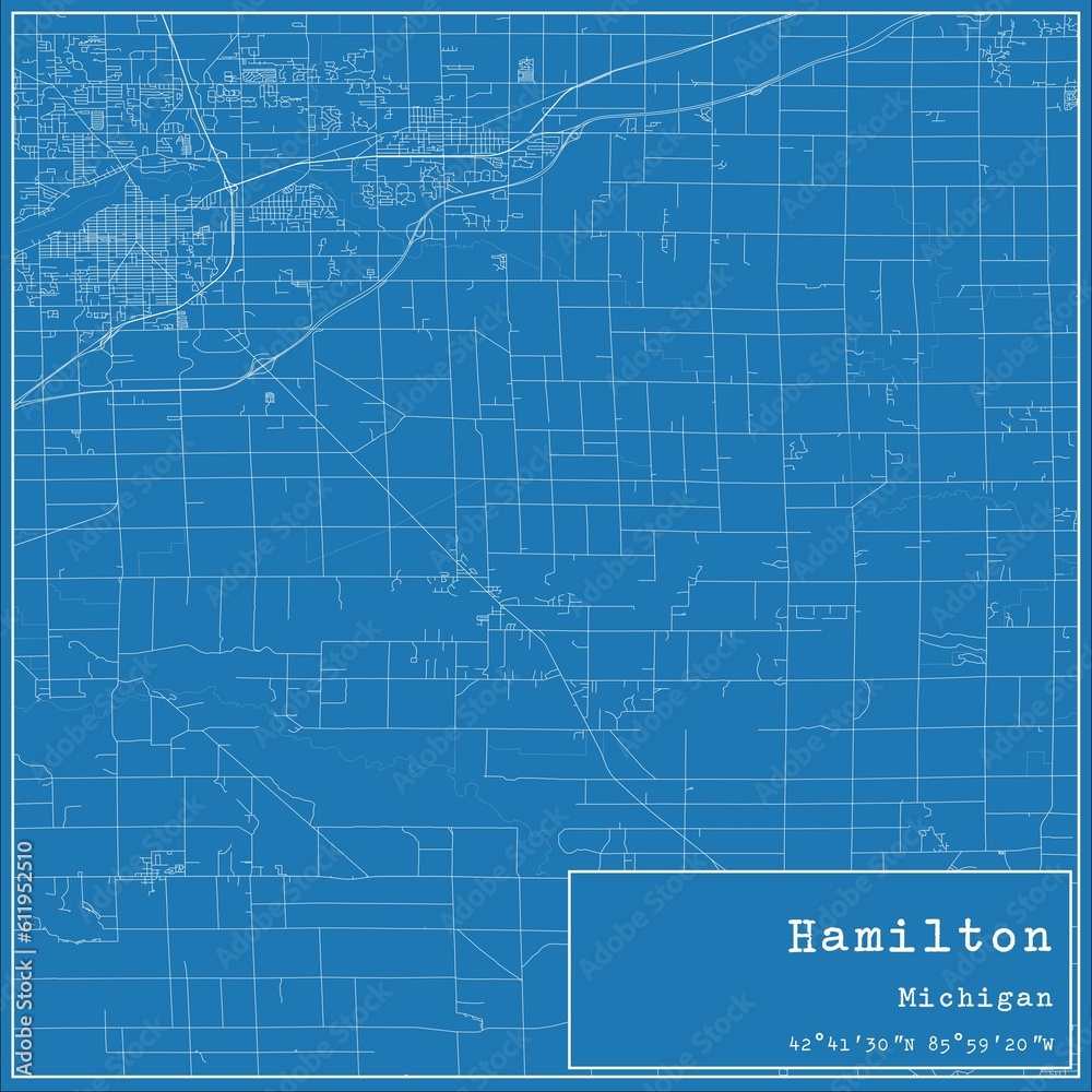 Blueprint US city map of Hamilton, Michigan. Stock Illustration | Adobe ...