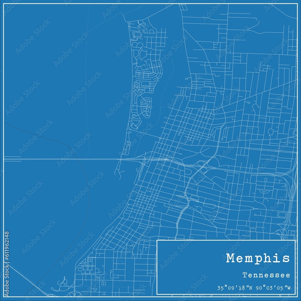 Blueprint US city map of Memphis, Tennessee. Stock Illustration | Adobe ...