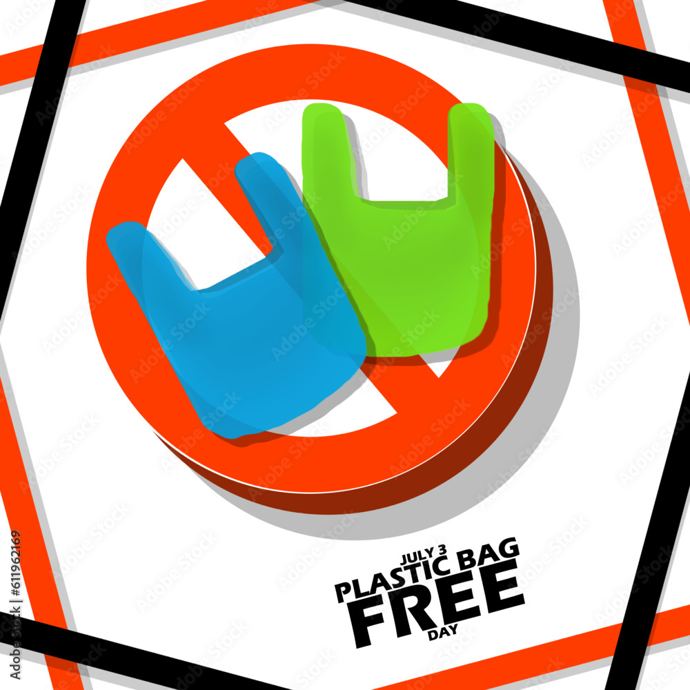 Two plastic bags with prohibition symbol and bold text in frame on ...