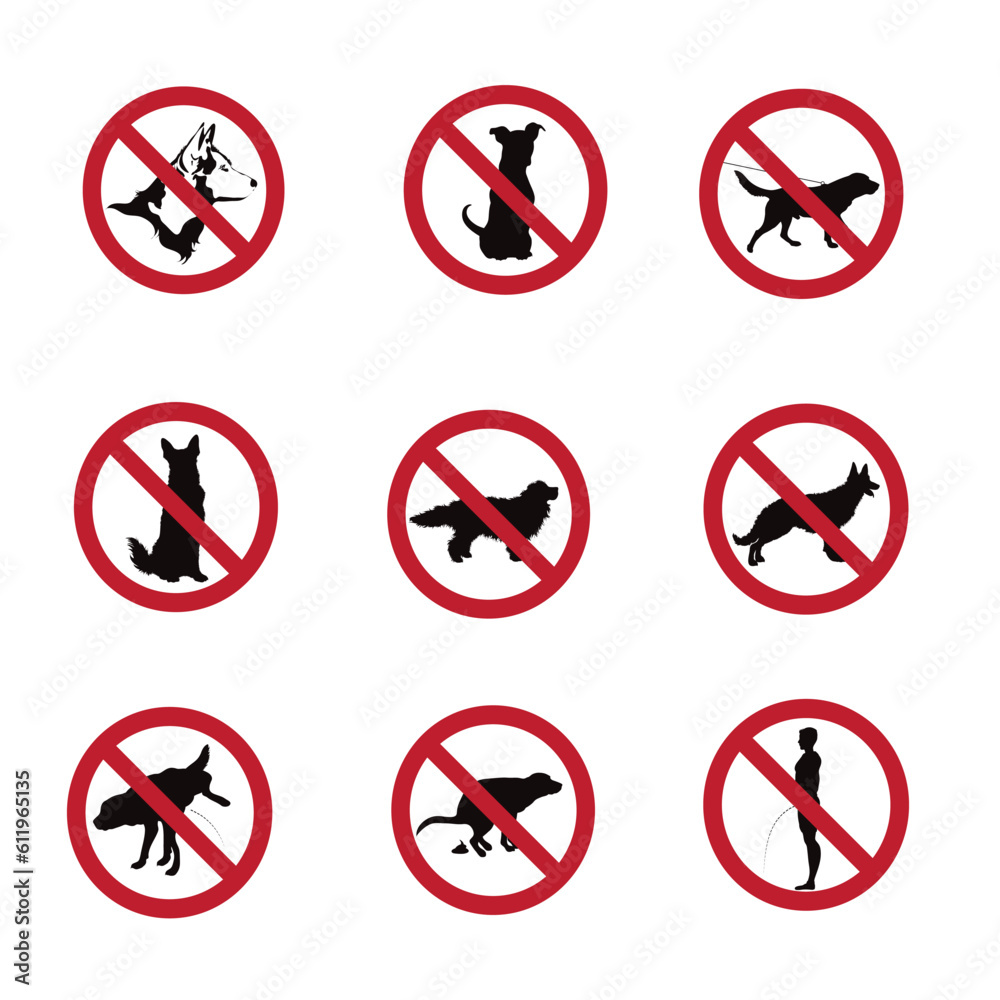 Set of vector silhouettes of no dog sign on white background ...