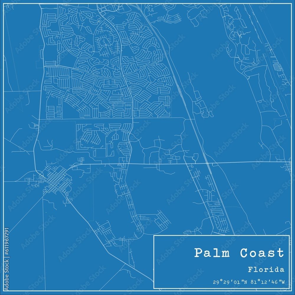 Blueprint US city map of Palm Coast, Florida. Stock Illustration ...