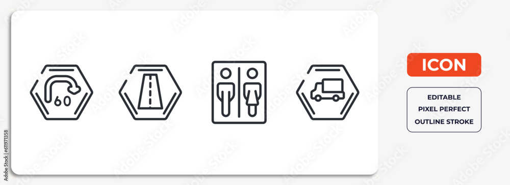 set of traffic signs outline icons. thin line icons included turn with ...