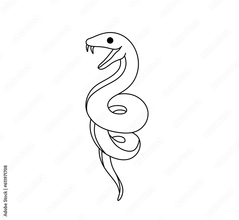 Vector isolated one single snake coiled in spiral vertical with open ...