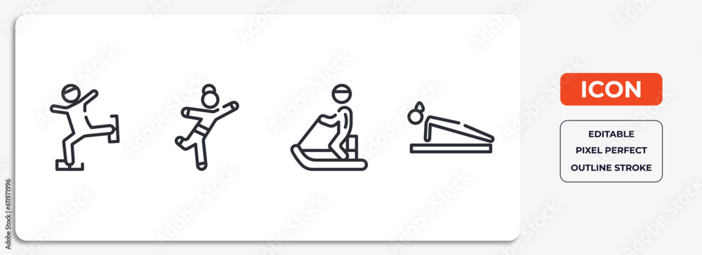 set of sports outline icons. thin line icons included ice skating man ...