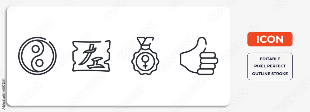 set of signs outline icons. thin line icons included yin yang, japan kanji letter thin line ...