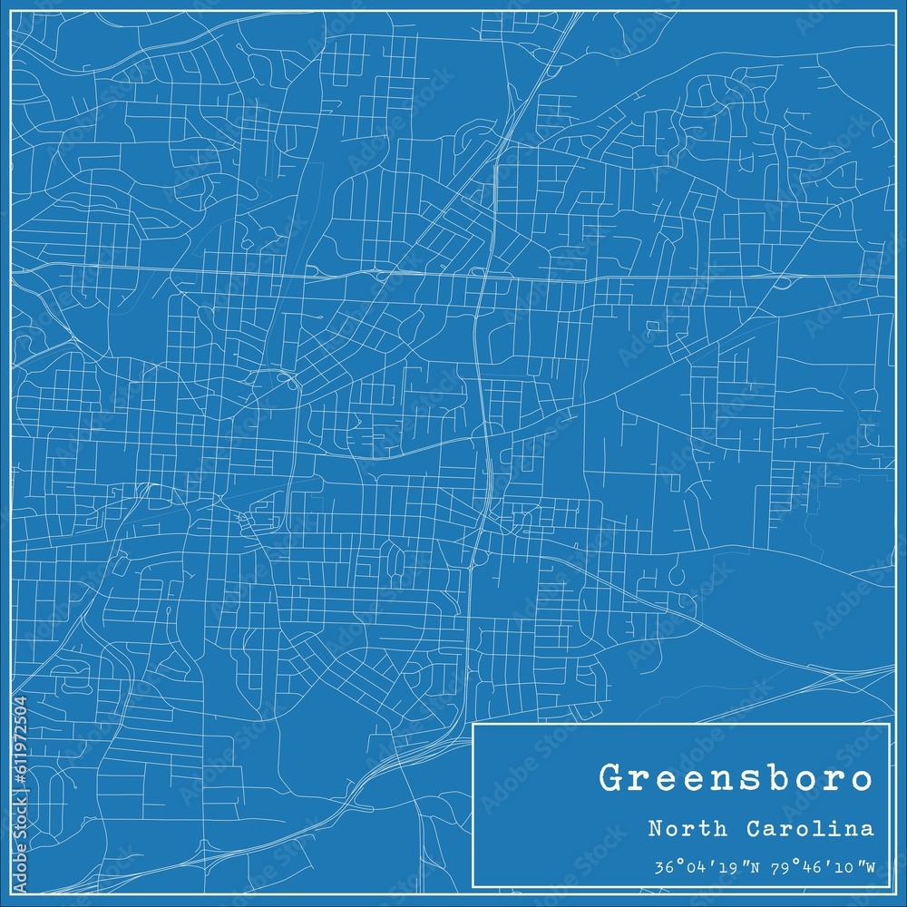 Fototapeta mapa świata dla dzieci Blueprint US city map of Greensboro ...