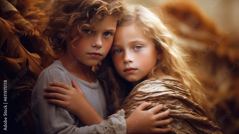 Siblings embracing tightly, radiating love and sibling connection ...
