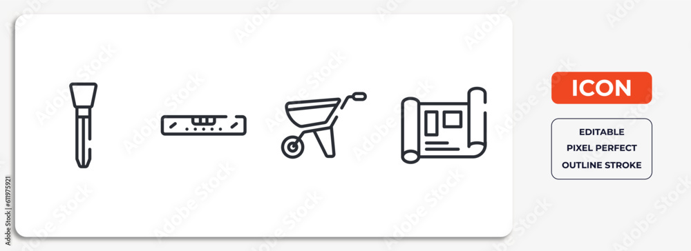 Set Of Construction Outline Icons Thin Line Icons Included Wedge Tool