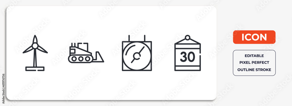 set of logistics outline icons. thin line icons included wind turbines thin line, construction ...