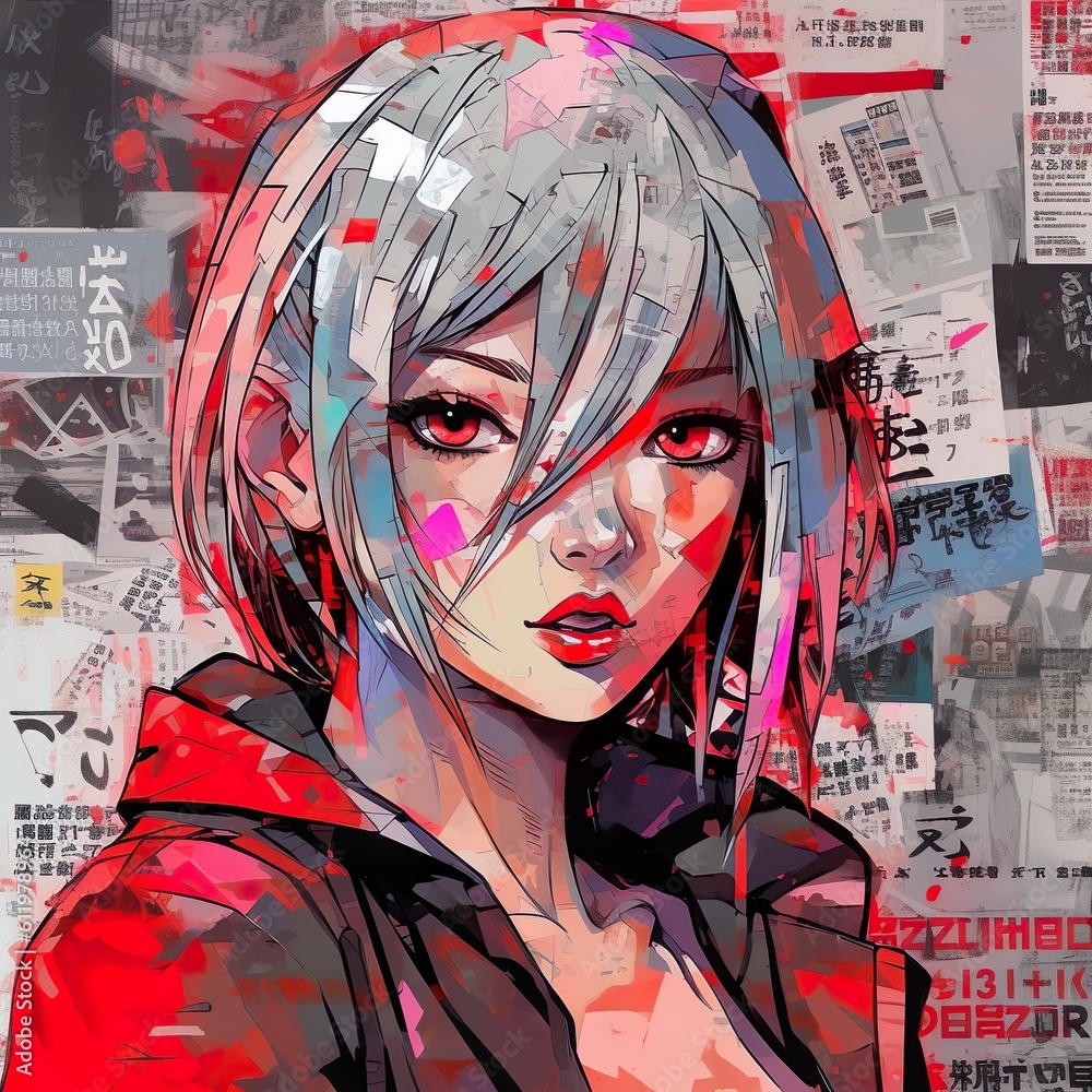 Newsprint Nymph: Cyberpunk Anime Girl, Generated by Generative AI Stock ...