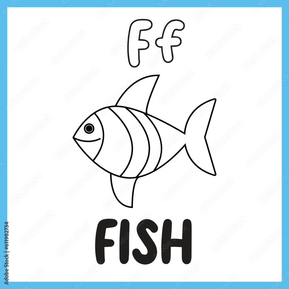 A-Z Alphabet Tracing And Coloring Pages. Letter F For Fish. Kids ...