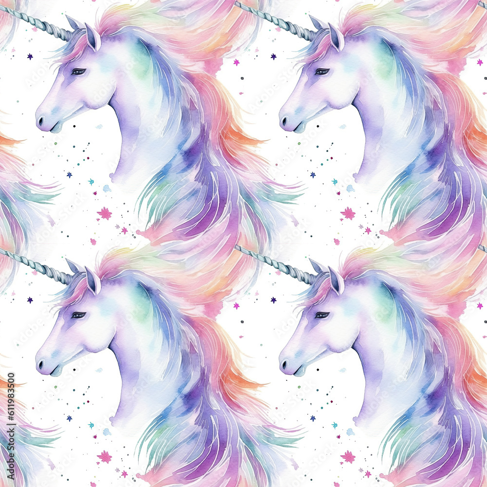 Seamless pattern with a rainbow unicorn on a white background. Children ...