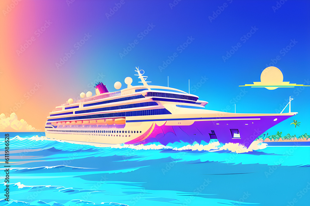 Cruise ship in the ocean, cartoon illustration. Generative AI Stock ...