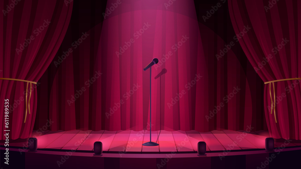 Empty theater or night club stage for comedy standup show vector ...