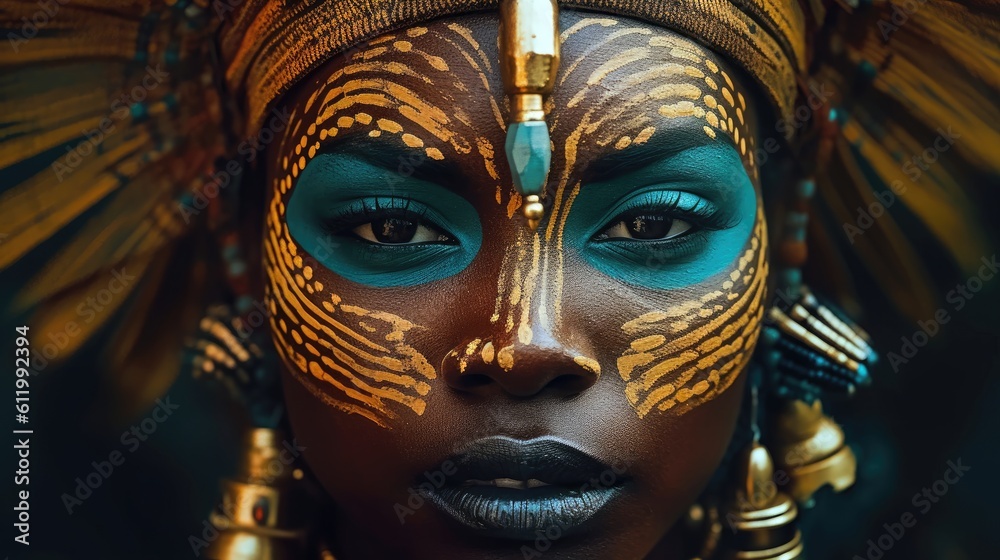 Native wearing a traditional African tribal mask, with only their ...