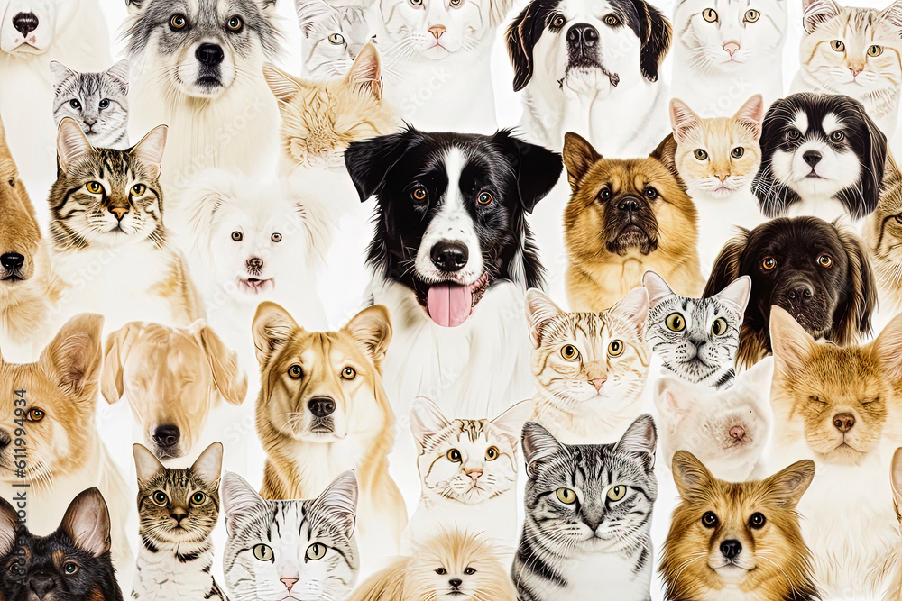Generative AI background illustration of cats and dogs in illustration ...