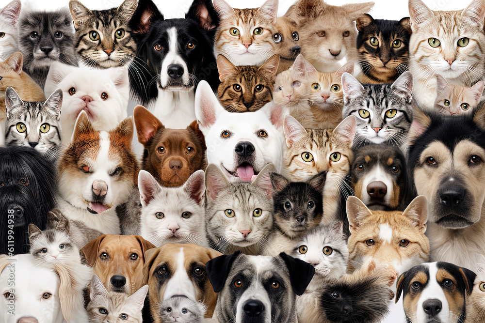 Generative AI background illustration of cats and dogs in illustration ...