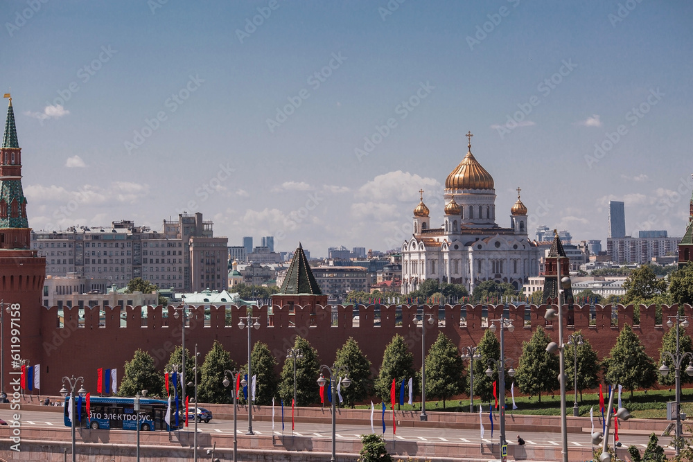 View of the Kremlin towers, the Cathedral of Christ the Savior and the ...