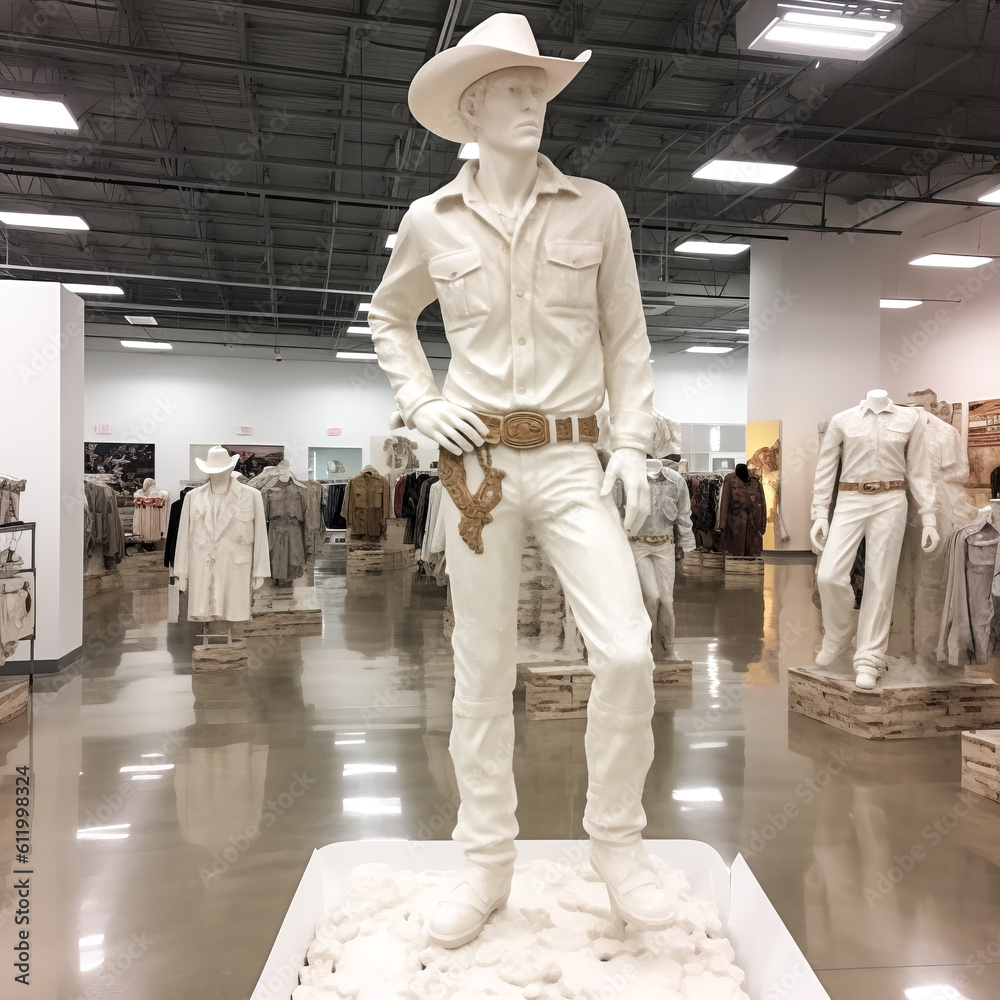 A sculpture of a cowboy in marble stands tall, stoic. - generative ai ...