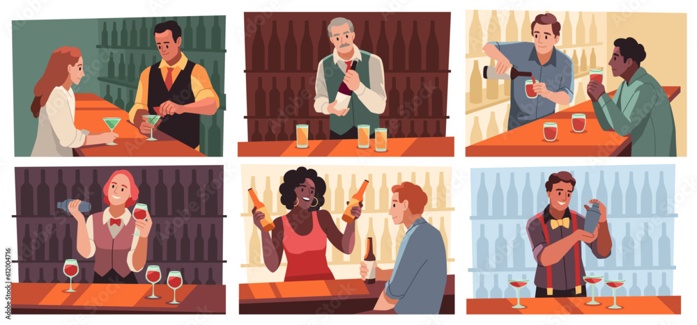 Barmans characters. Professional bartenders make alcoholic cocktails ...