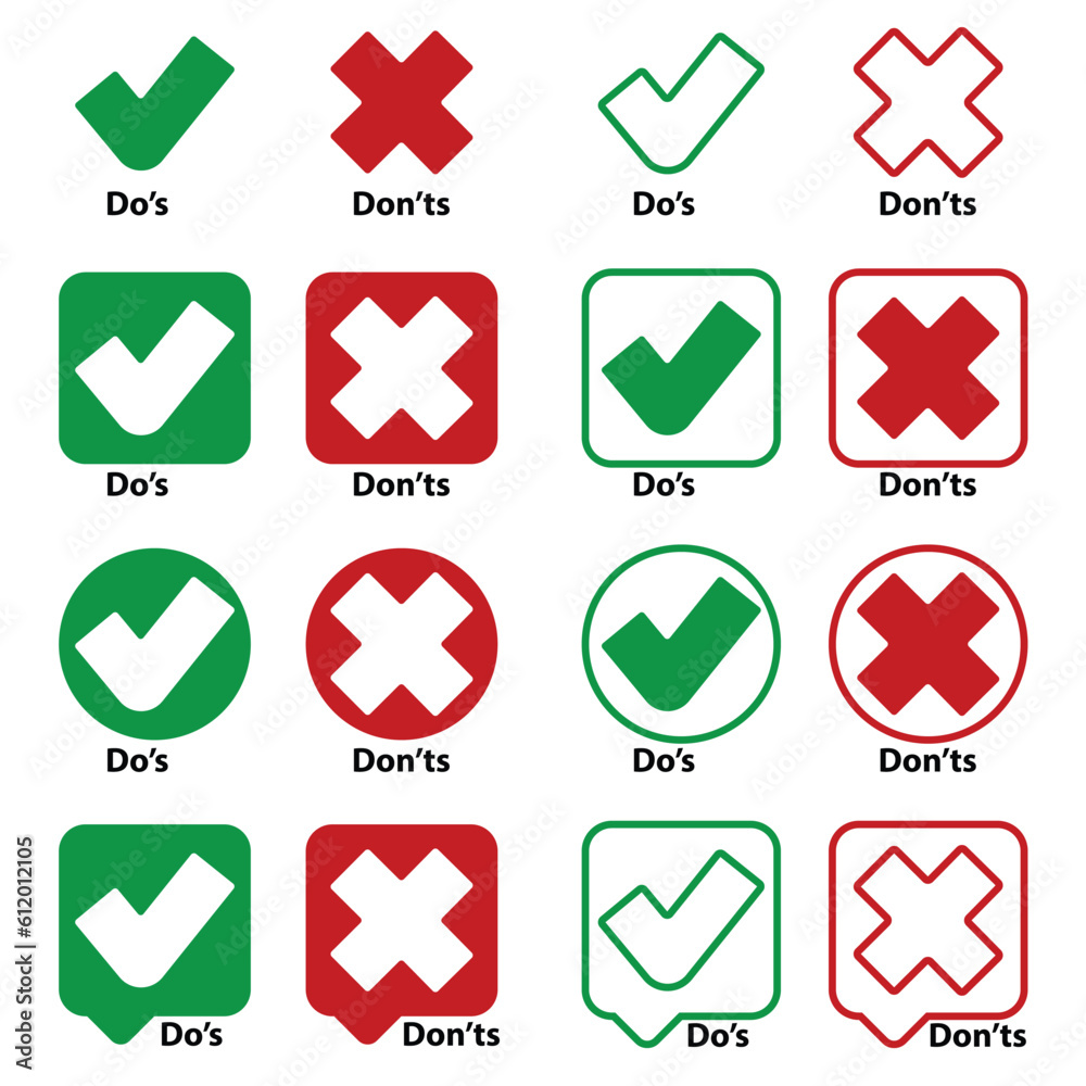 Do's and Don'ts with Tick and Cross, flat vector, isolated illustration ...