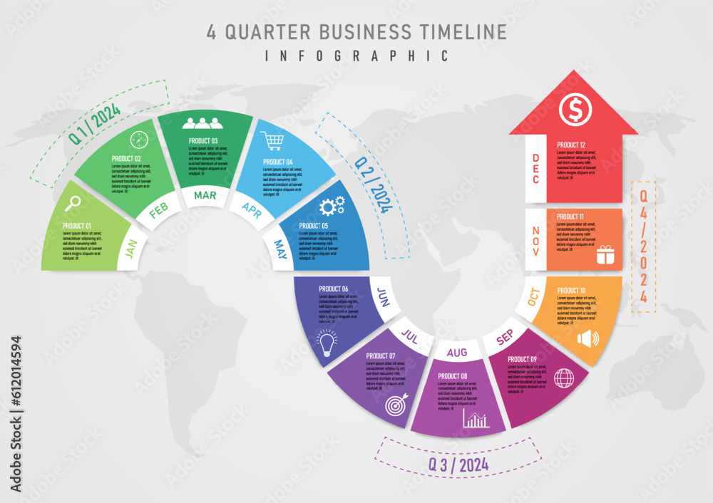 infographic timeline multi segmented circular multi colored arrows end ...