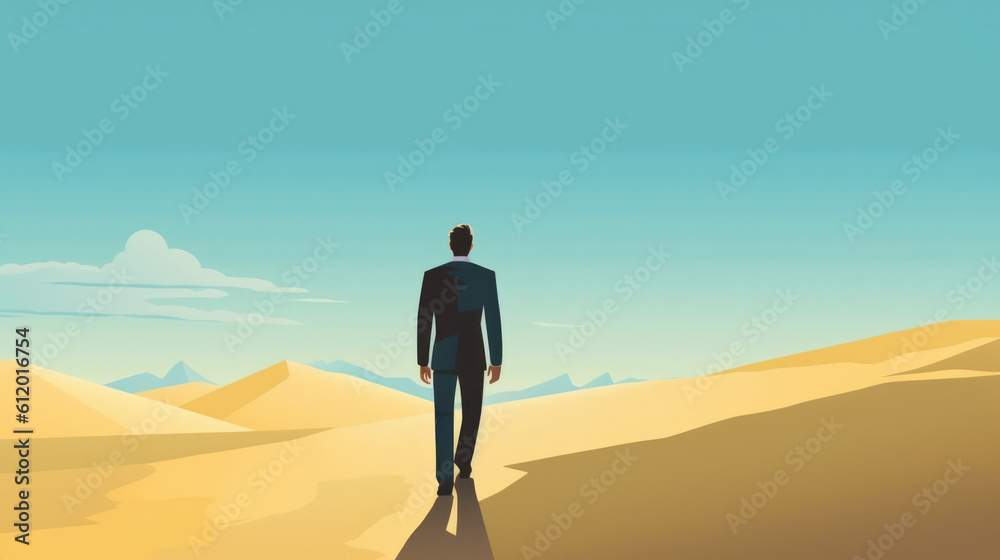 Illustration of starting a new journey with a man from rear / back view ...