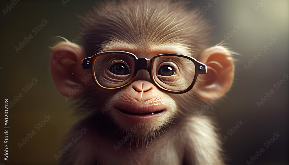 Eyeglasses genius monkey reading book and news for education in school ...