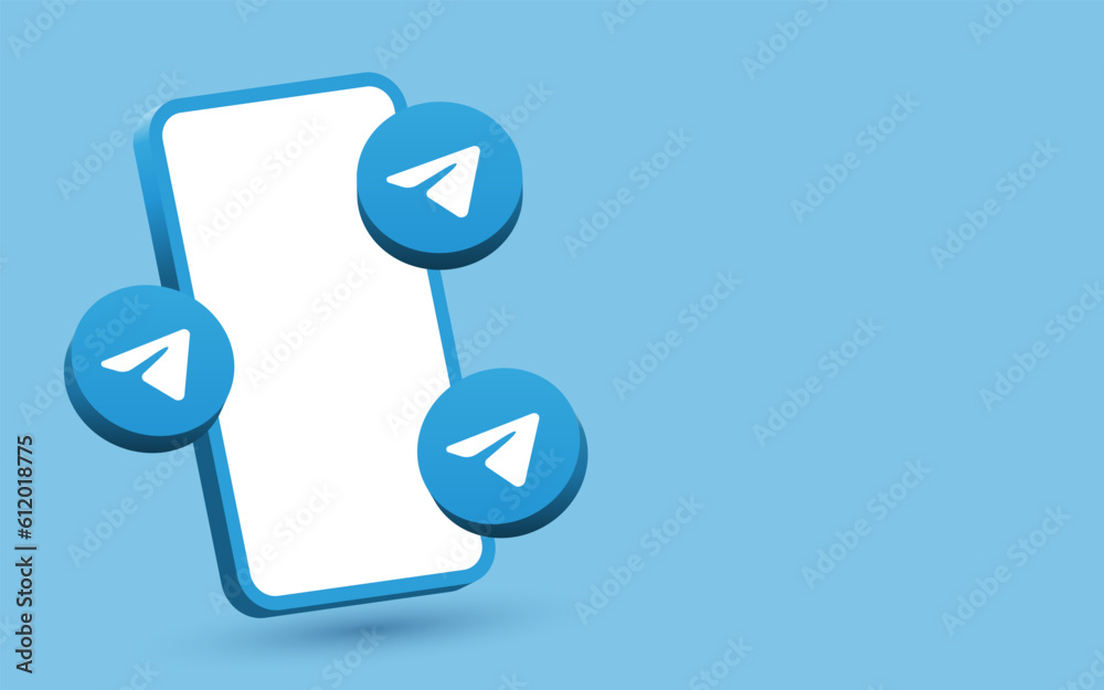 Smartphone with 3d telegram logo social media icons. social media logo ...