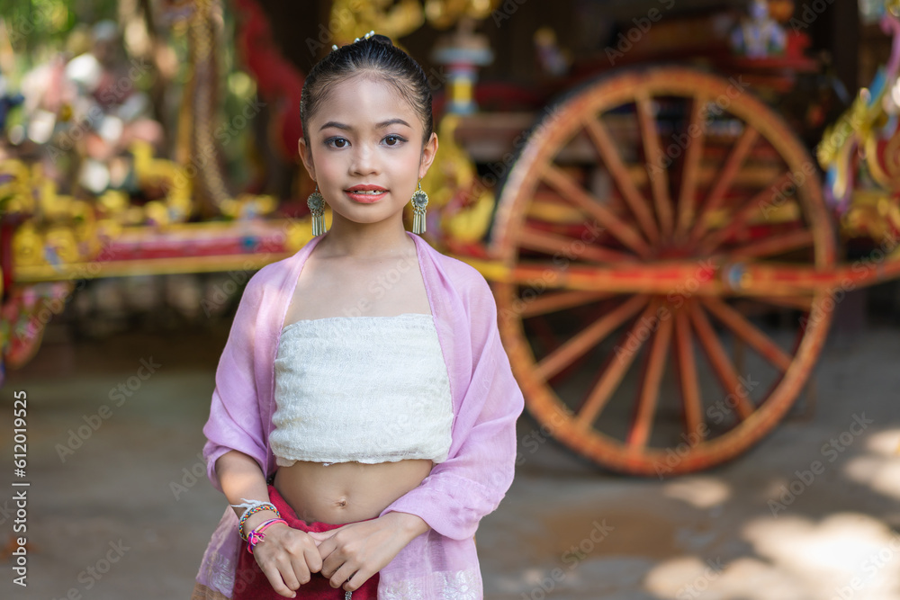 Beautiful Asian girl wearing ancient native Thai traditional dress ...