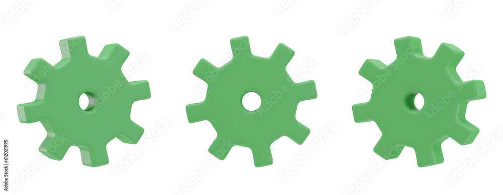 Set of 3d green gears on transparent background, PNG set of green gears ...