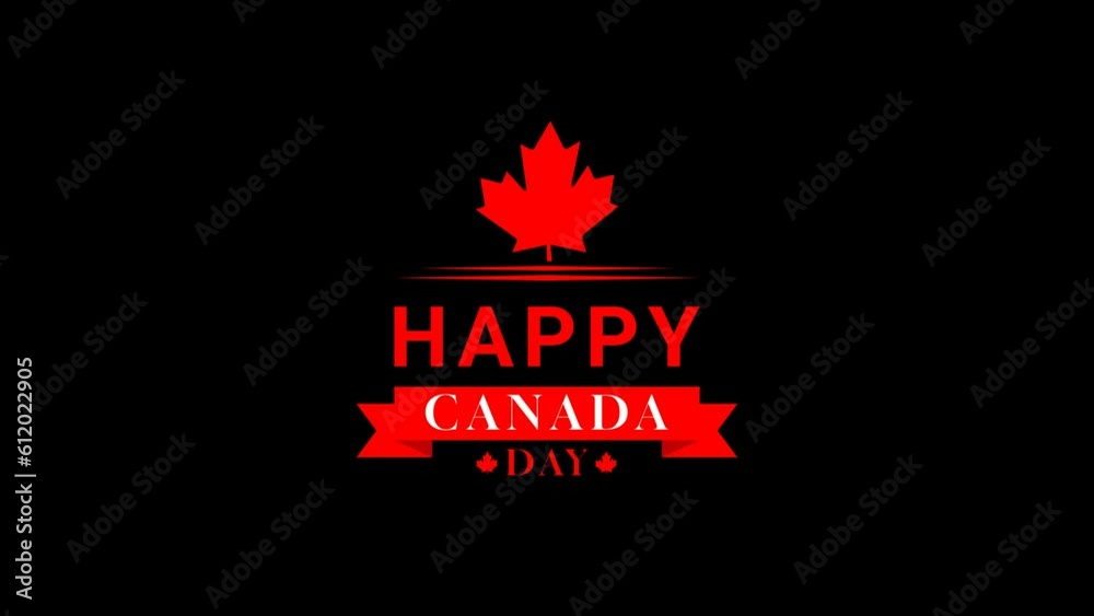 Happy Canada Day text animation red color alpha channel. text Happy ...